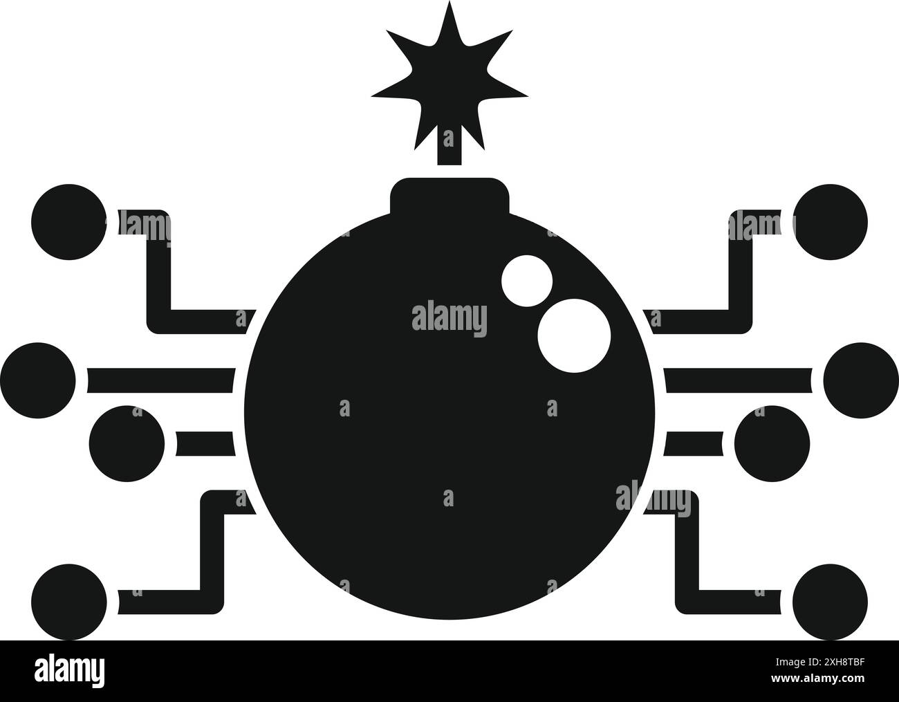 Classic bomb image is connected to a network, representing cyber ...