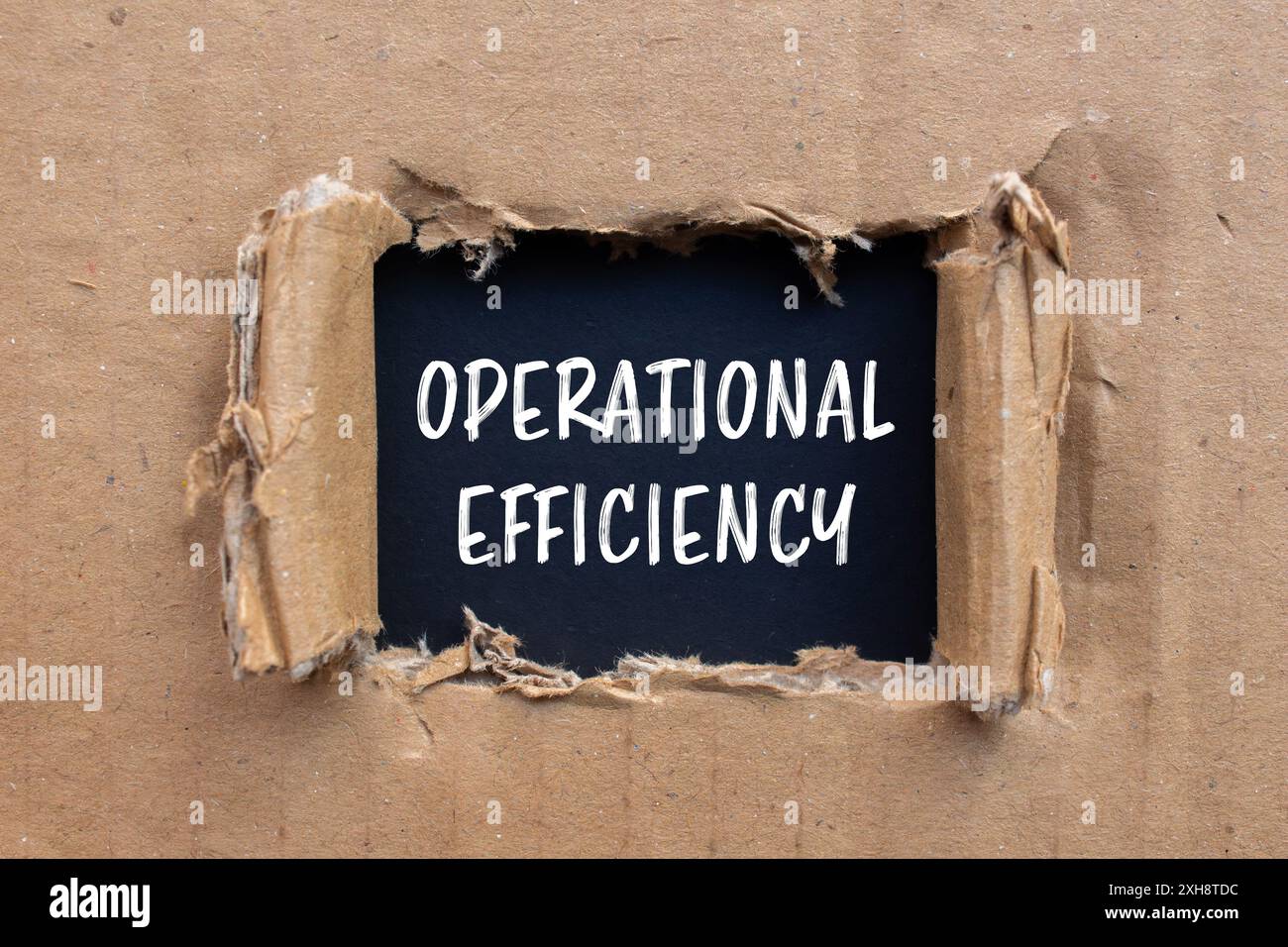 Operational efficiency message written on ripped cardboard paper with ...