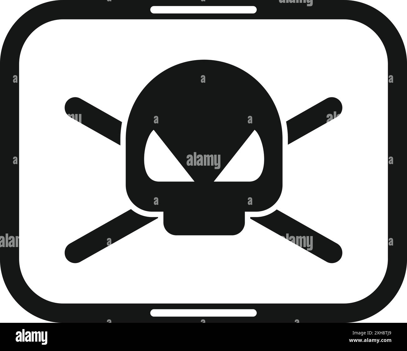 Black and white icon of a smartphone displaying a skull and crossbones ...