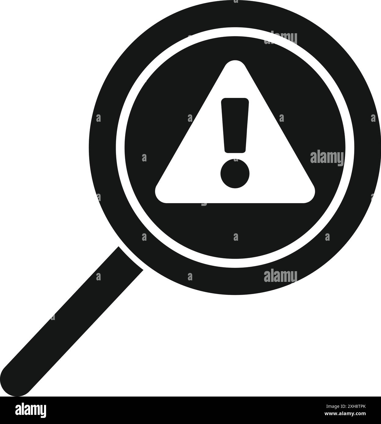Magnifying glass showing exclamation point warning sign icon Stock ...
