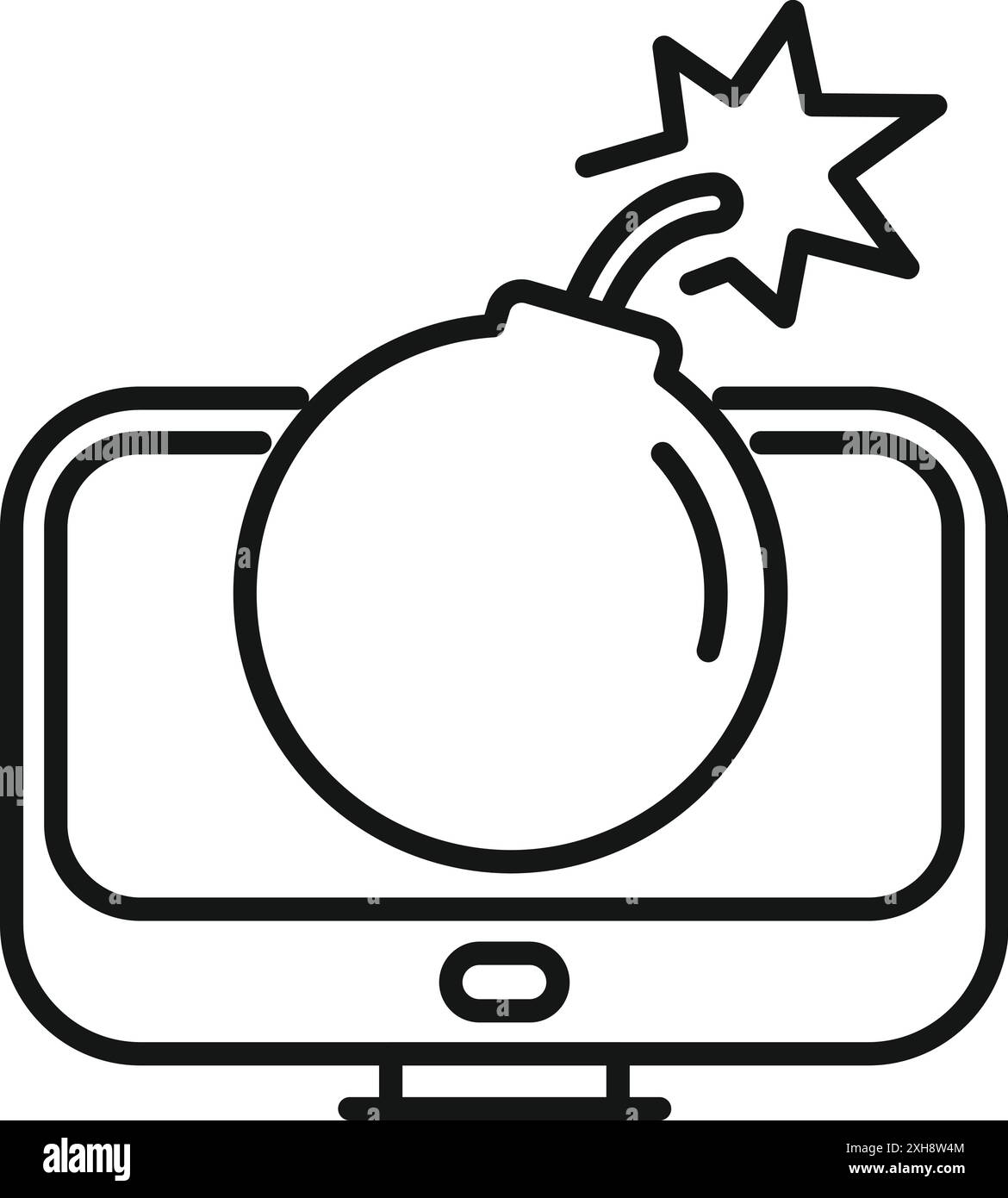 Line art icon of a bomb about to explode on a computer screen ...