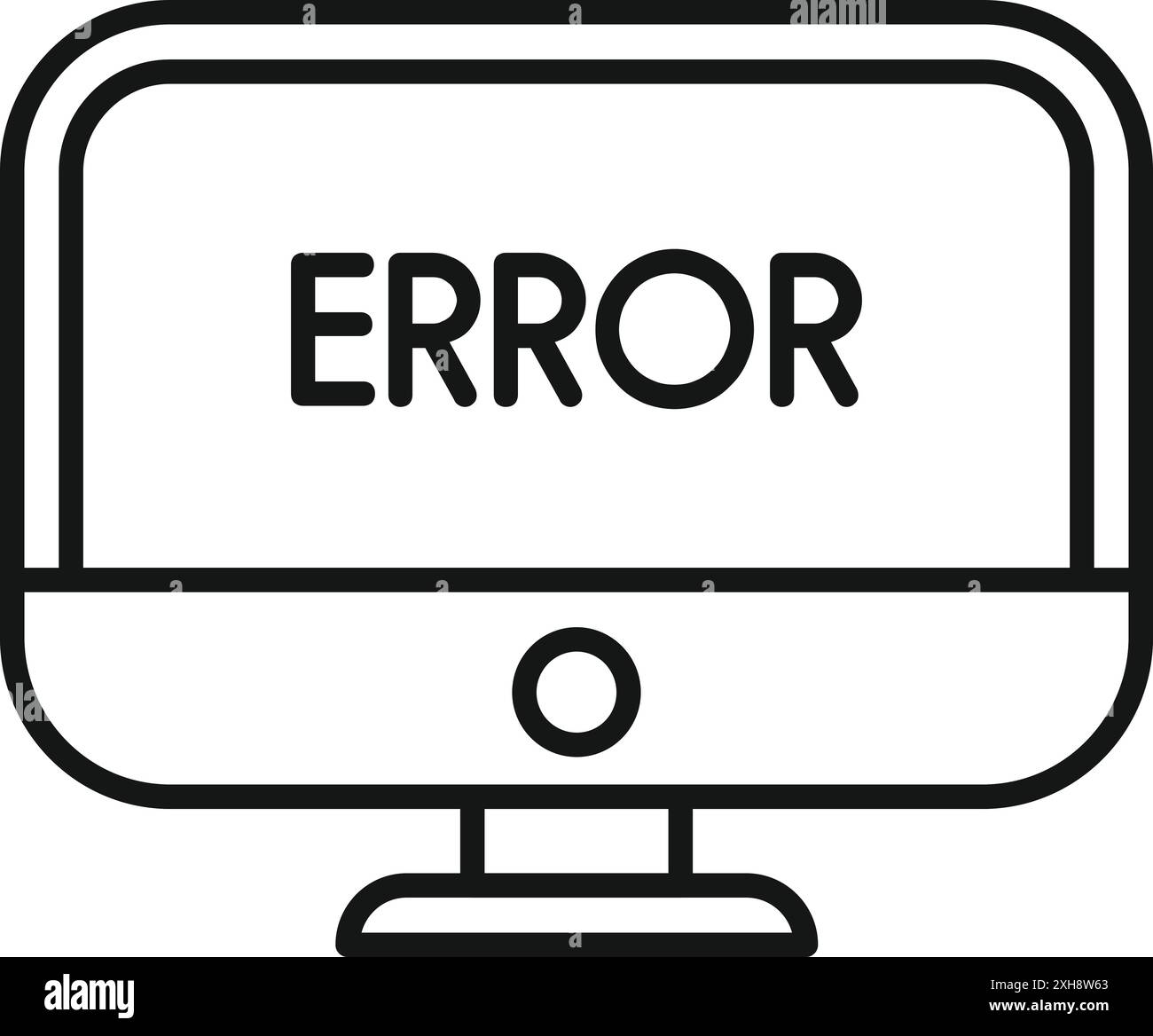 Line art icon of a desktop computer displaying an error message, concept of system failure or ...