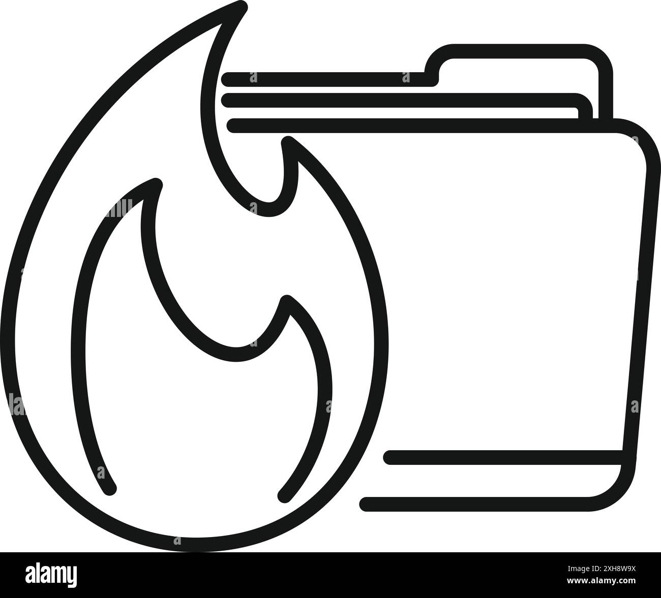 Line art icon of a flame next to a file folder, representing data loss ...