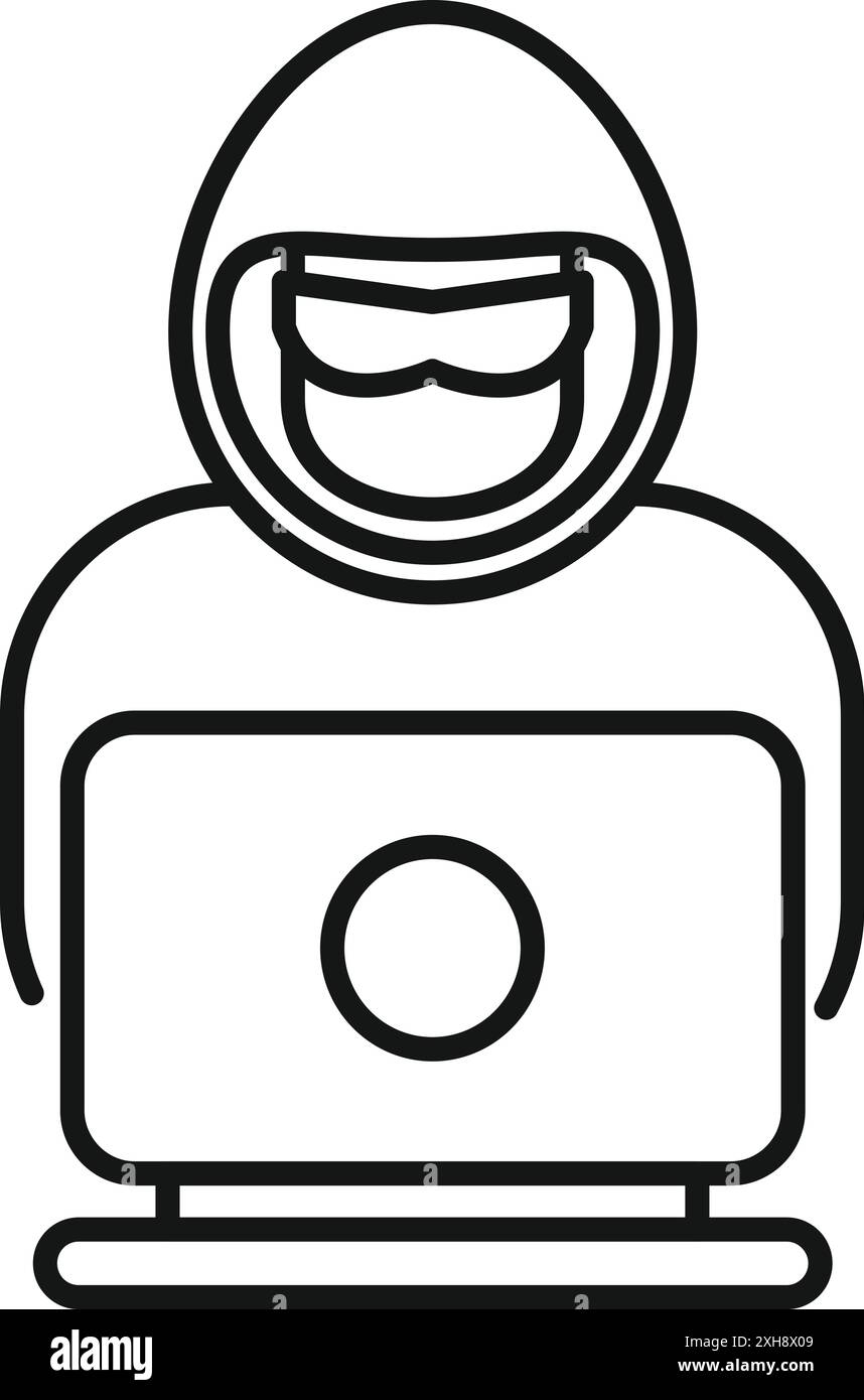 Hooded figure wearing sunglasses is using a laptop, suggesting ...