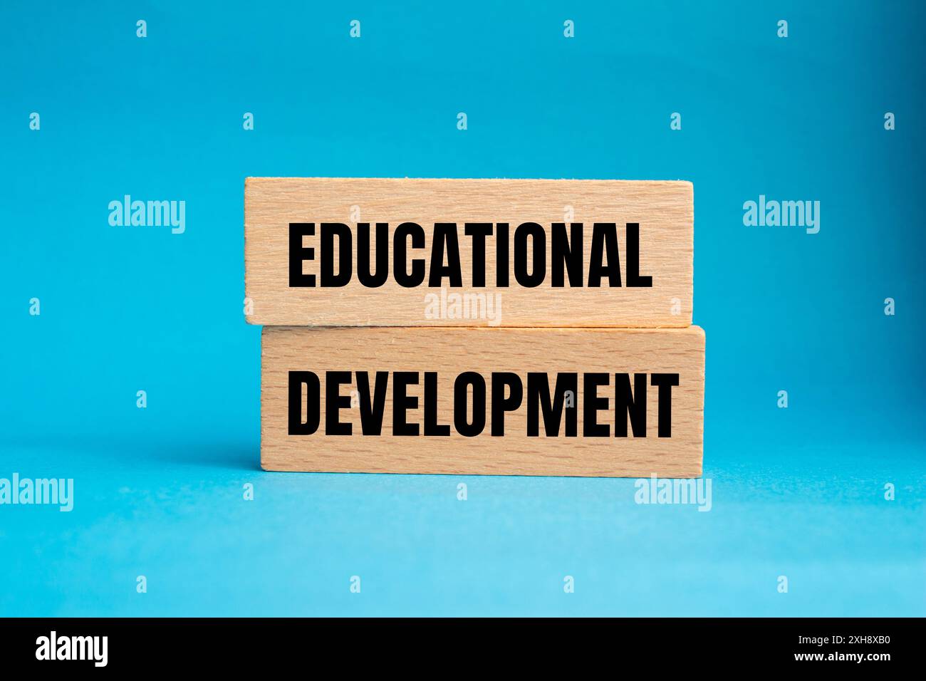 Educational development message written on wooden blocks with blue ...