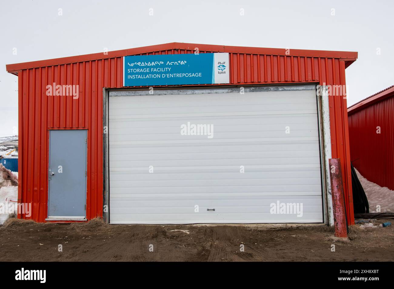 Garage bay at the red storage facility in Iqaluit, Nunavut, Canada ...