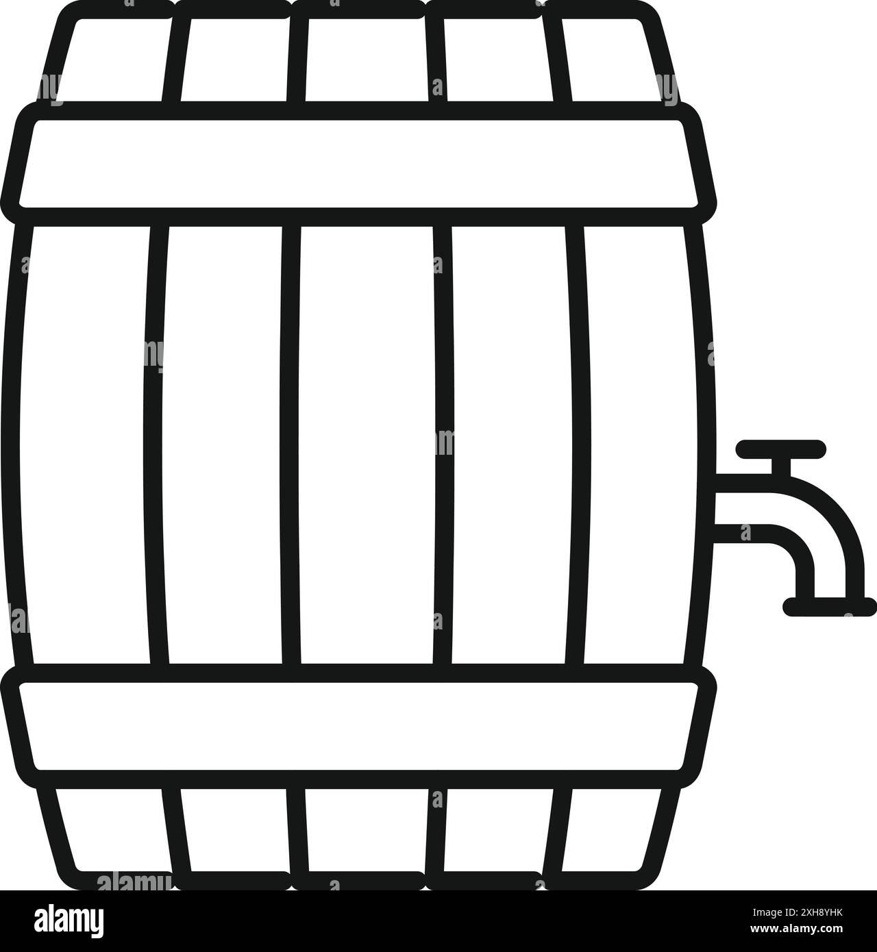 Simple line drawing of a wooden barrel with a tap, used for storing and ...