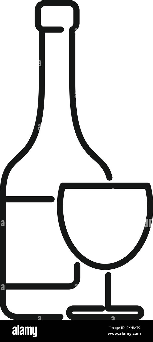 Simple line drawing of a bottle and glass, evoking concepts of ...