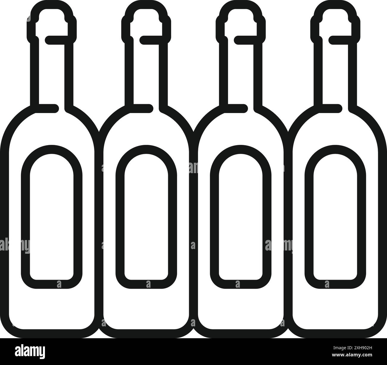 Line drawing of four identical bottles standing in a row, concept of ...