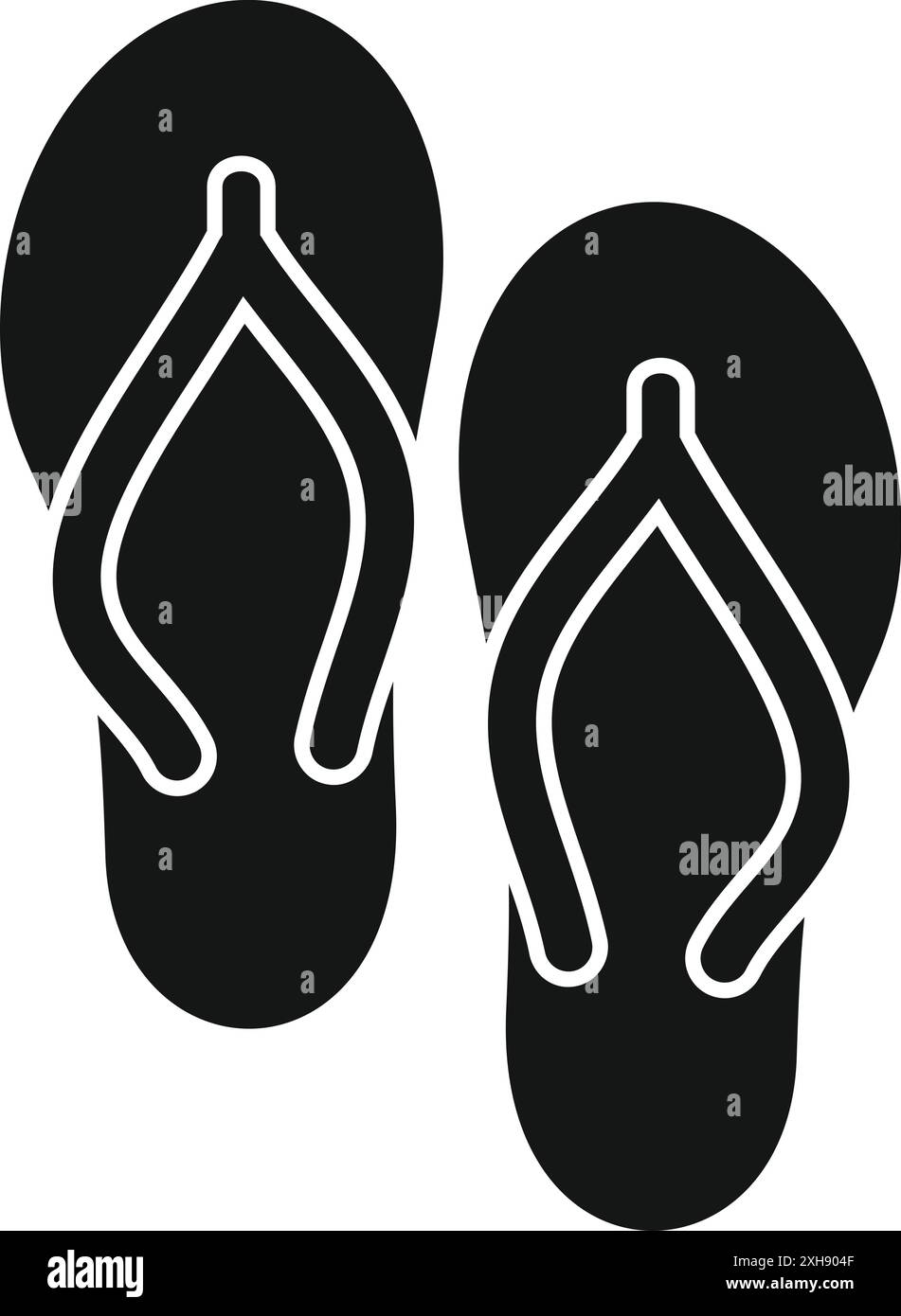 Simple black and white icon of a pair of flip flops, perfect for representing summer, vacation ...