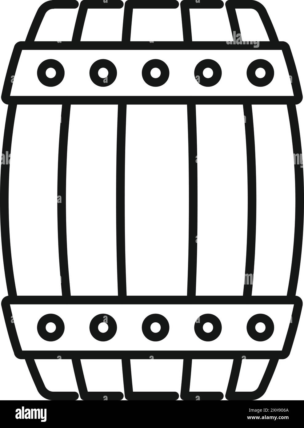 Simple line art icon of a classic wooden barrel, ideal for representing ...