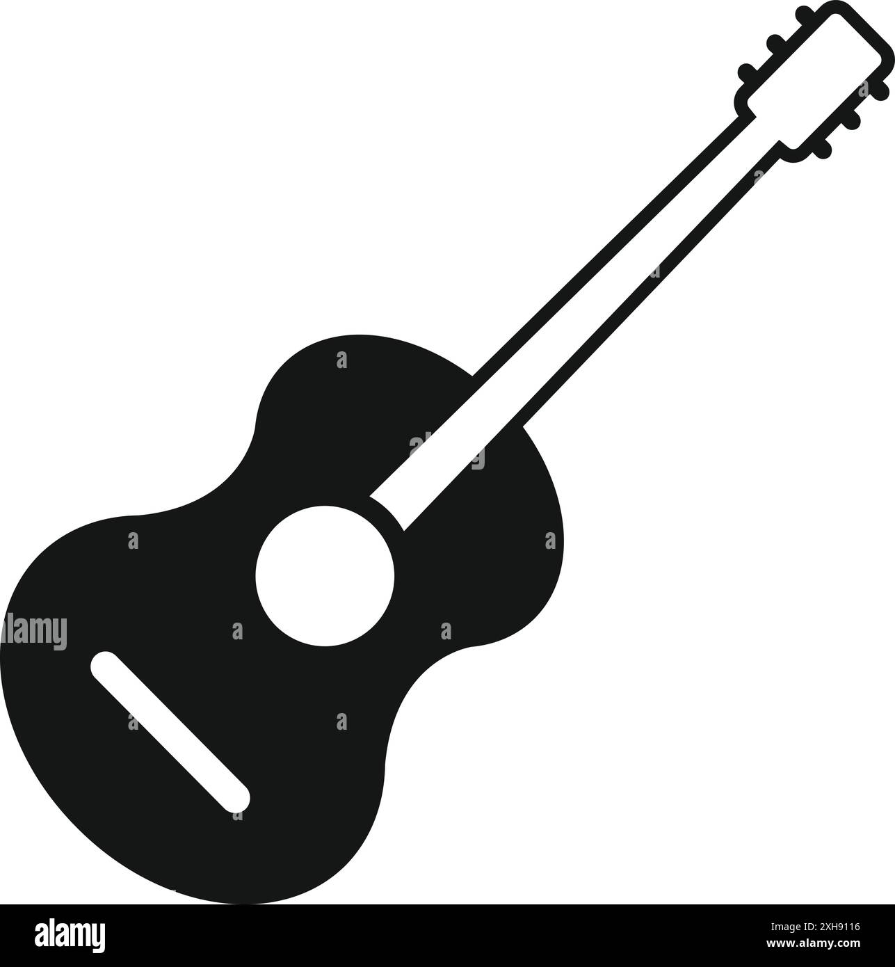Acoustic guitar silhouette with strings and sound hole for musical ...