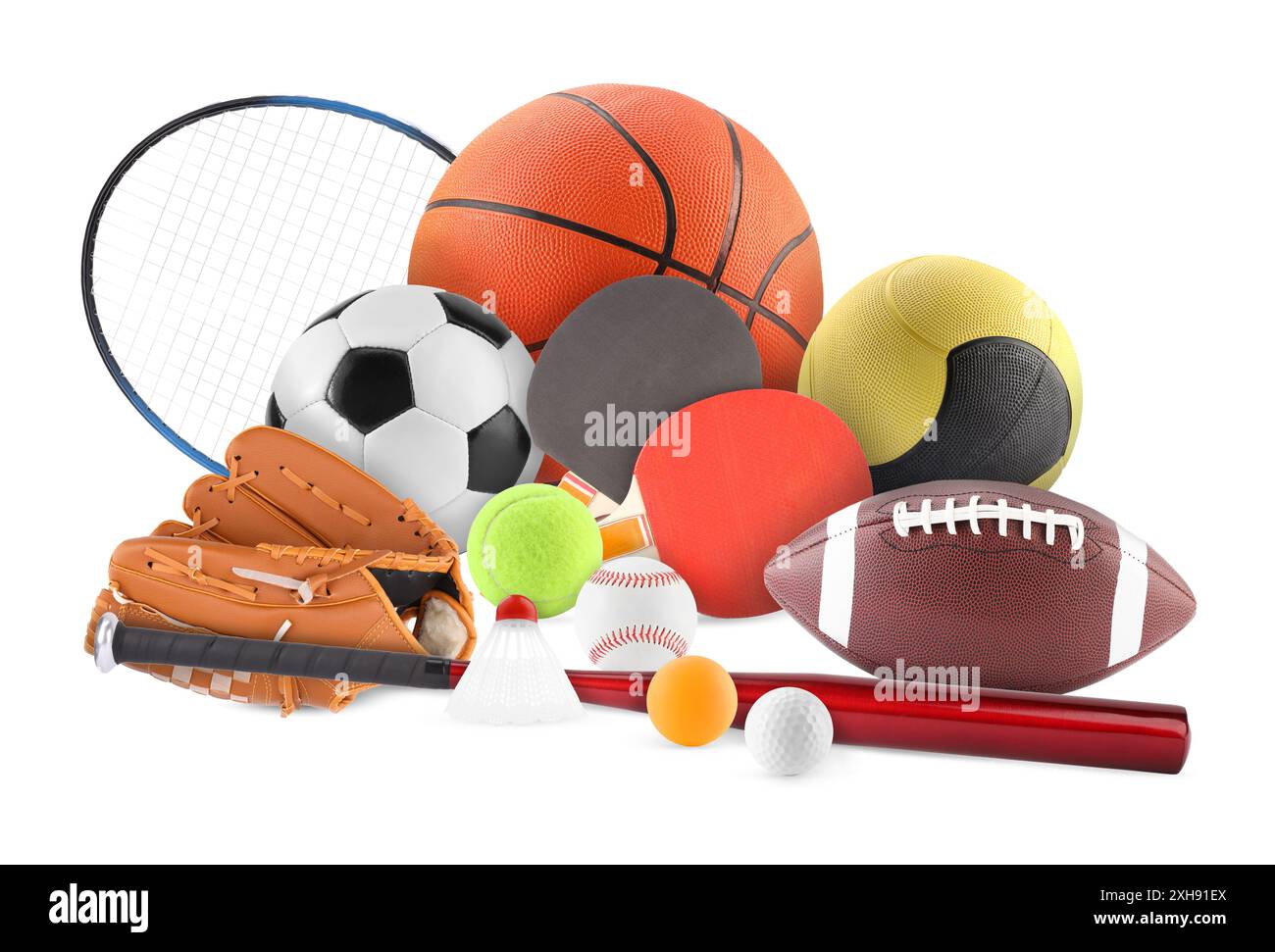 Different sports equipment and stuff isolated on white Stock Photo - Alamy