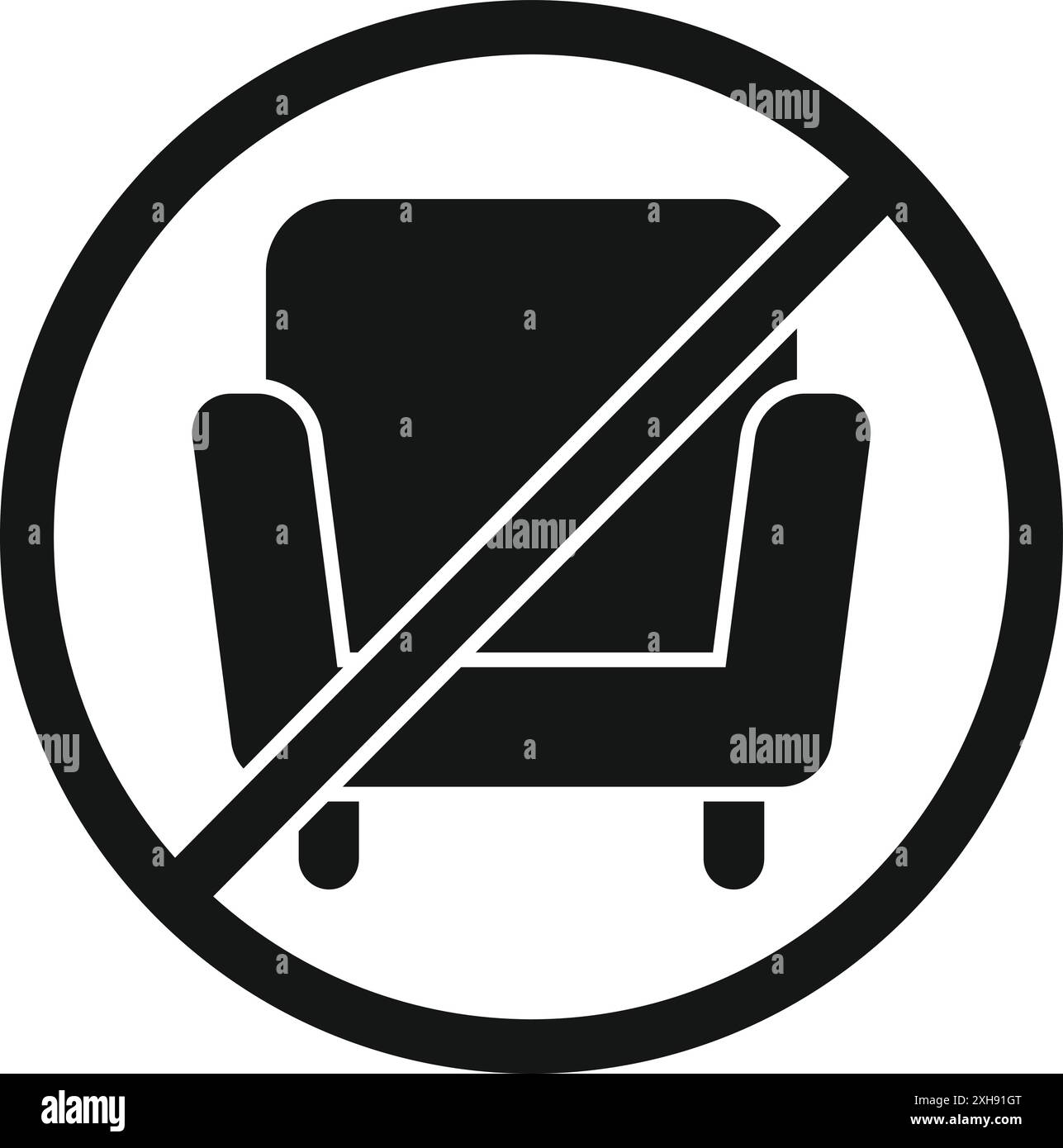 Black and white icon of an armchair crossed out inside a circle ...