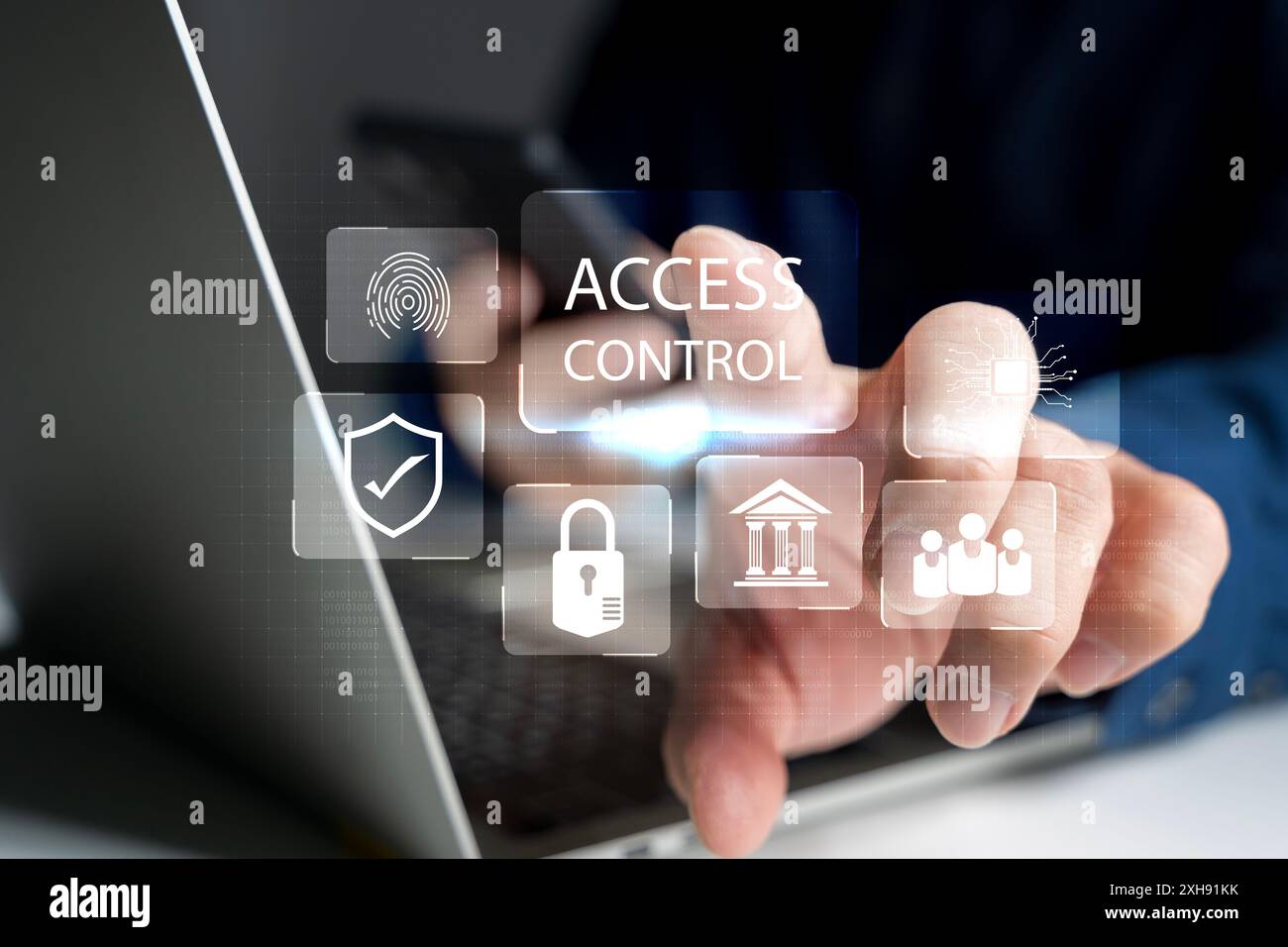Access control concept. Businessman using mobile smartphone with ...