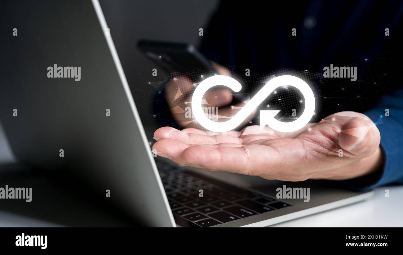 Circular economy and infinite concept, businessman holding circular ...