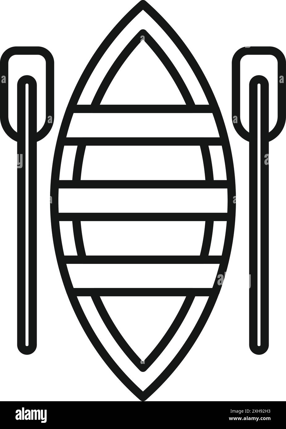 Simple minimal line art icon of a wooden boat with oars for rowing in ...