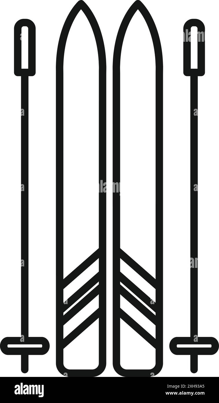 Simple line drawing of a pair of skis and poles, perfect for ...