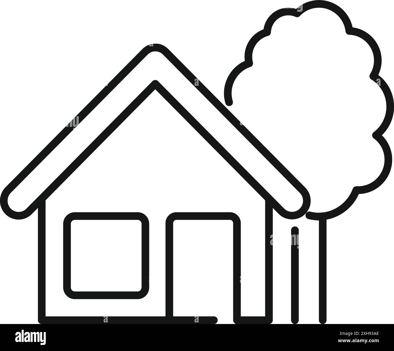 Simple black and white line drawing of a house with a tree, perfect for ...