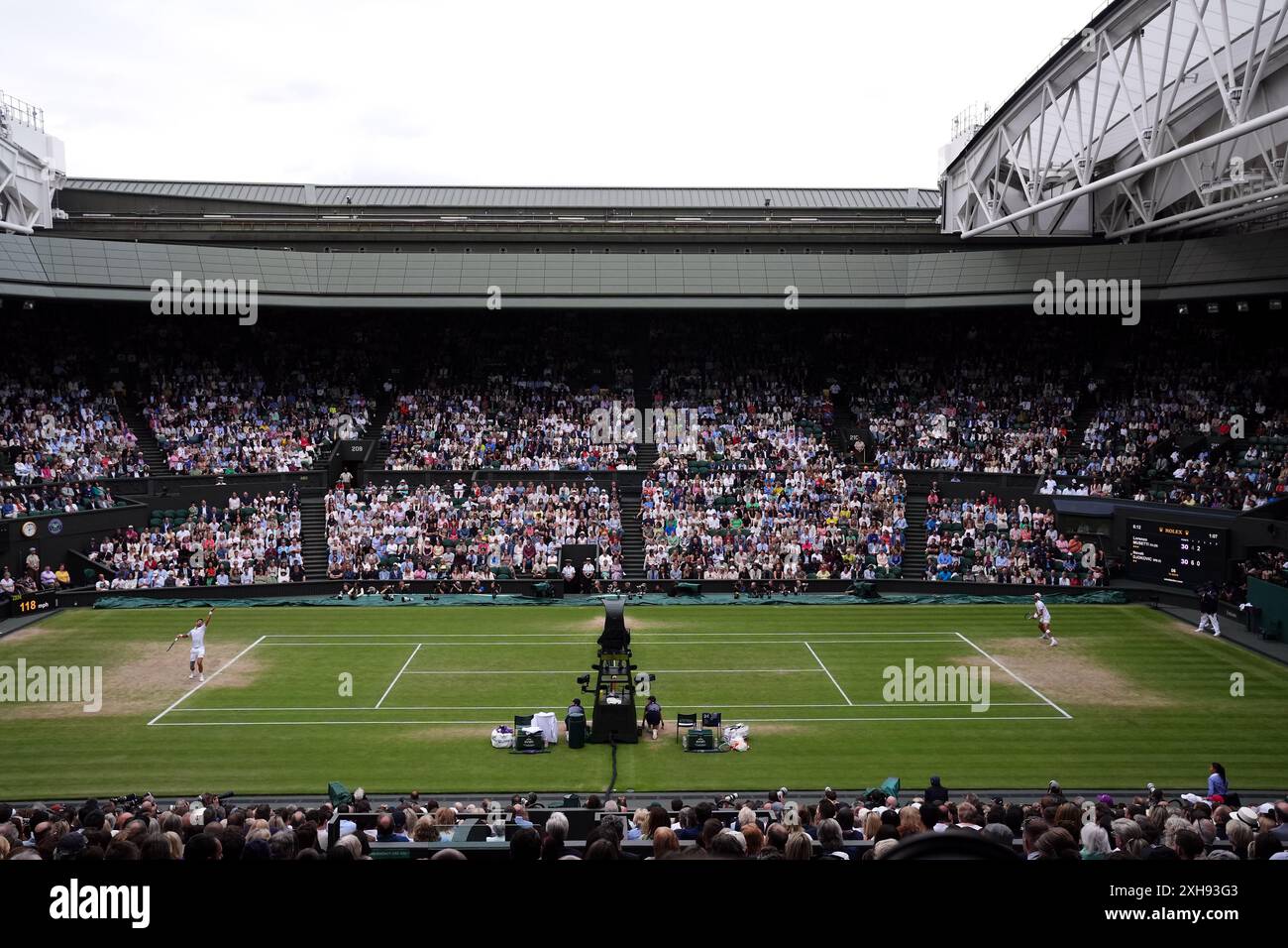 A general view of centre court and Novak Djokovic against Lorenzo ...