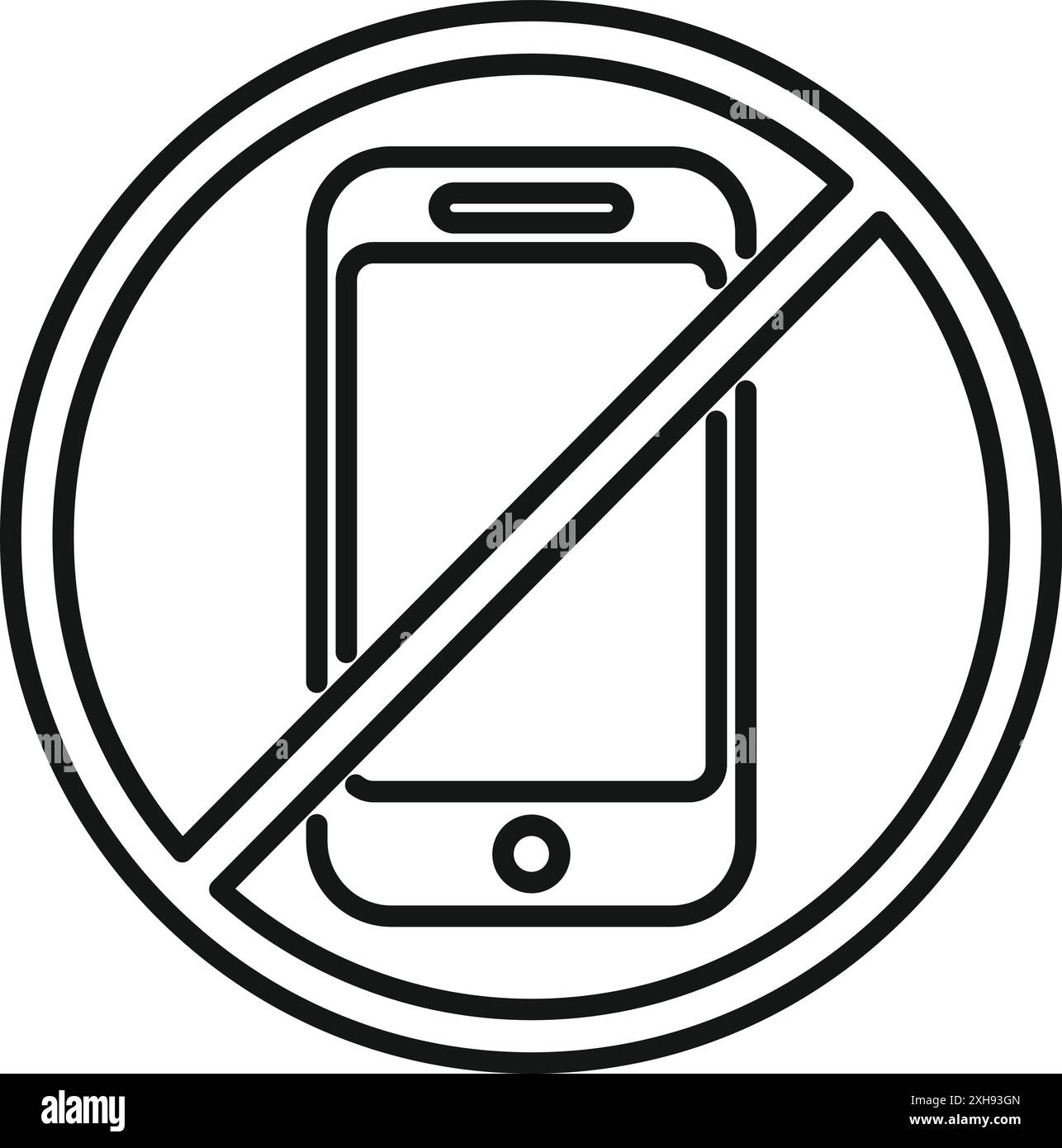Simple black and white icon of a crossed out smartphone, representing a ...