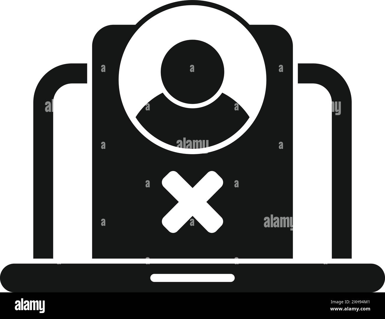 Black and white icon of a user account being deleted from a laptop ...