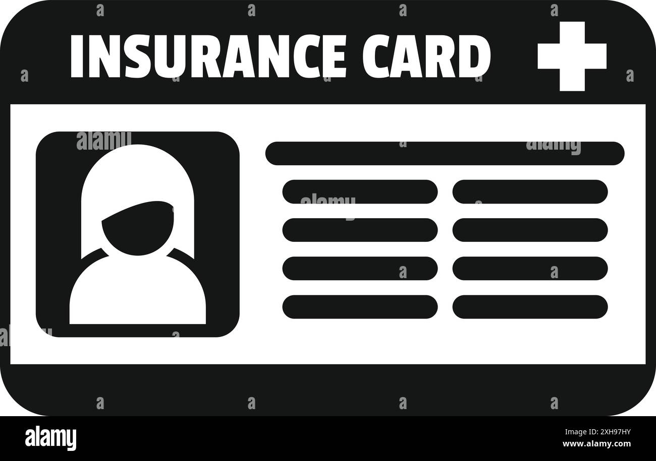 Black and white icon of an insurance card, including personal ...