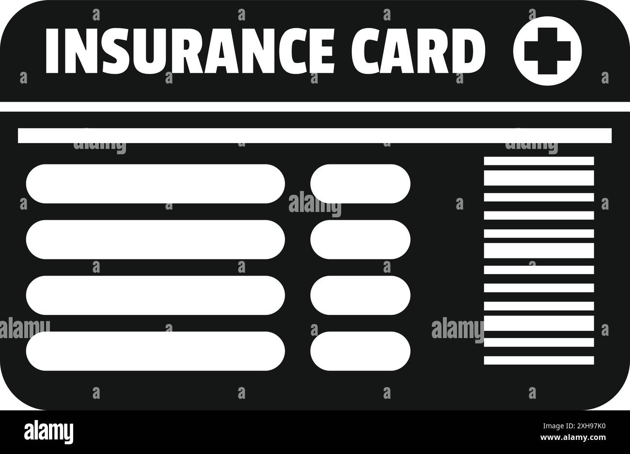 Simple black icon representing an insurance card, symbolizing health ...