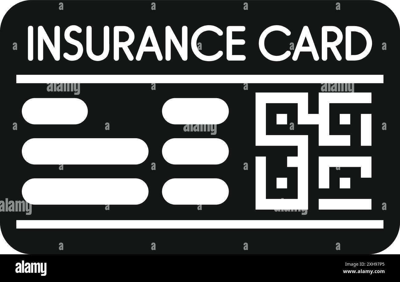 Black icon of an insurance card with a qr code, representing health ...