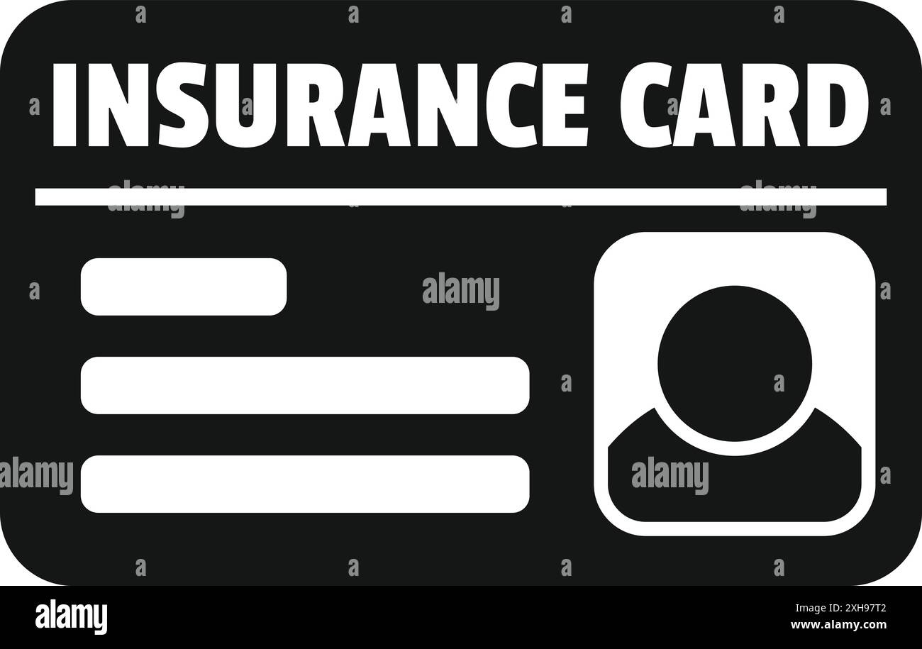 Black and white icon of an insurance card displaying personal data and ...