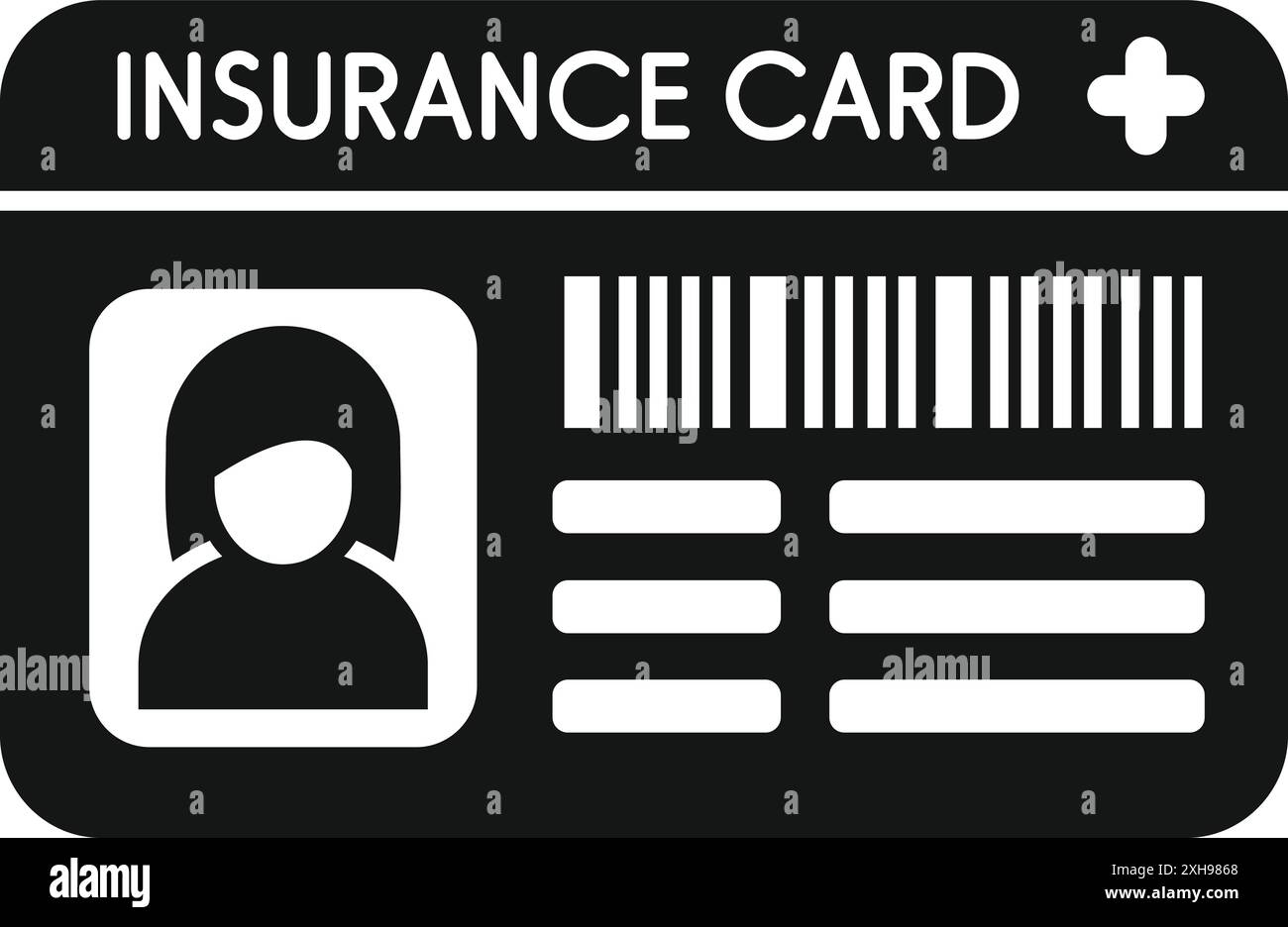 Black icon of an insurance card, providing medical coverage and health ...