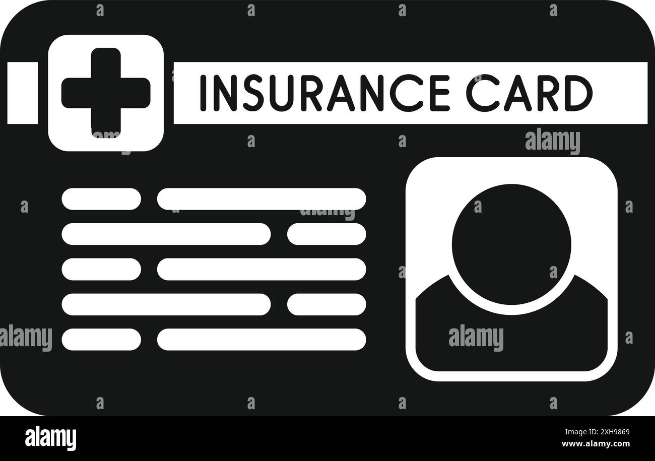 Black and white icon of a medical insurance card, providing healthcare ...