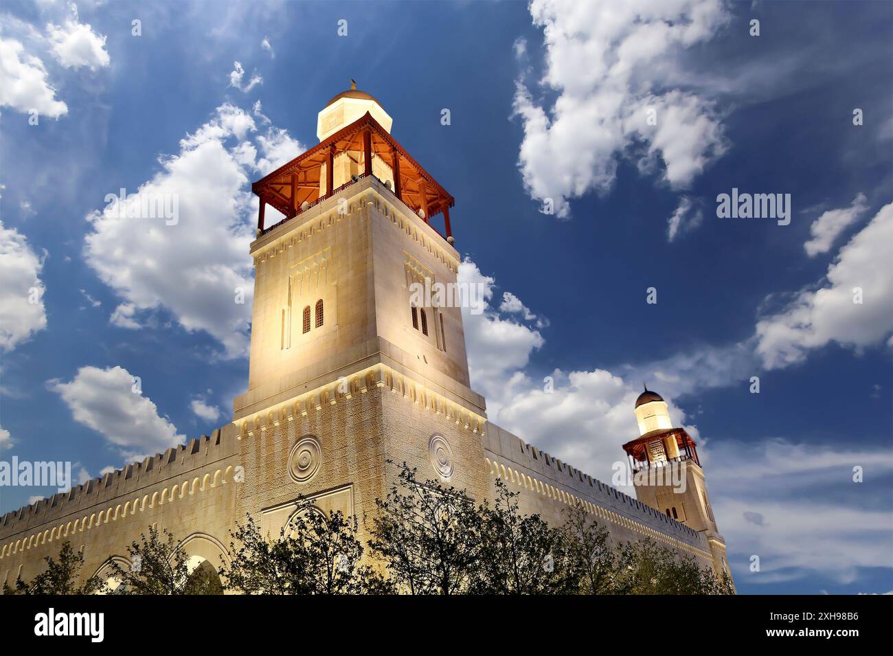 King Hussein Bin Talal mosque in Amman (at night), Jordan. Against the ...