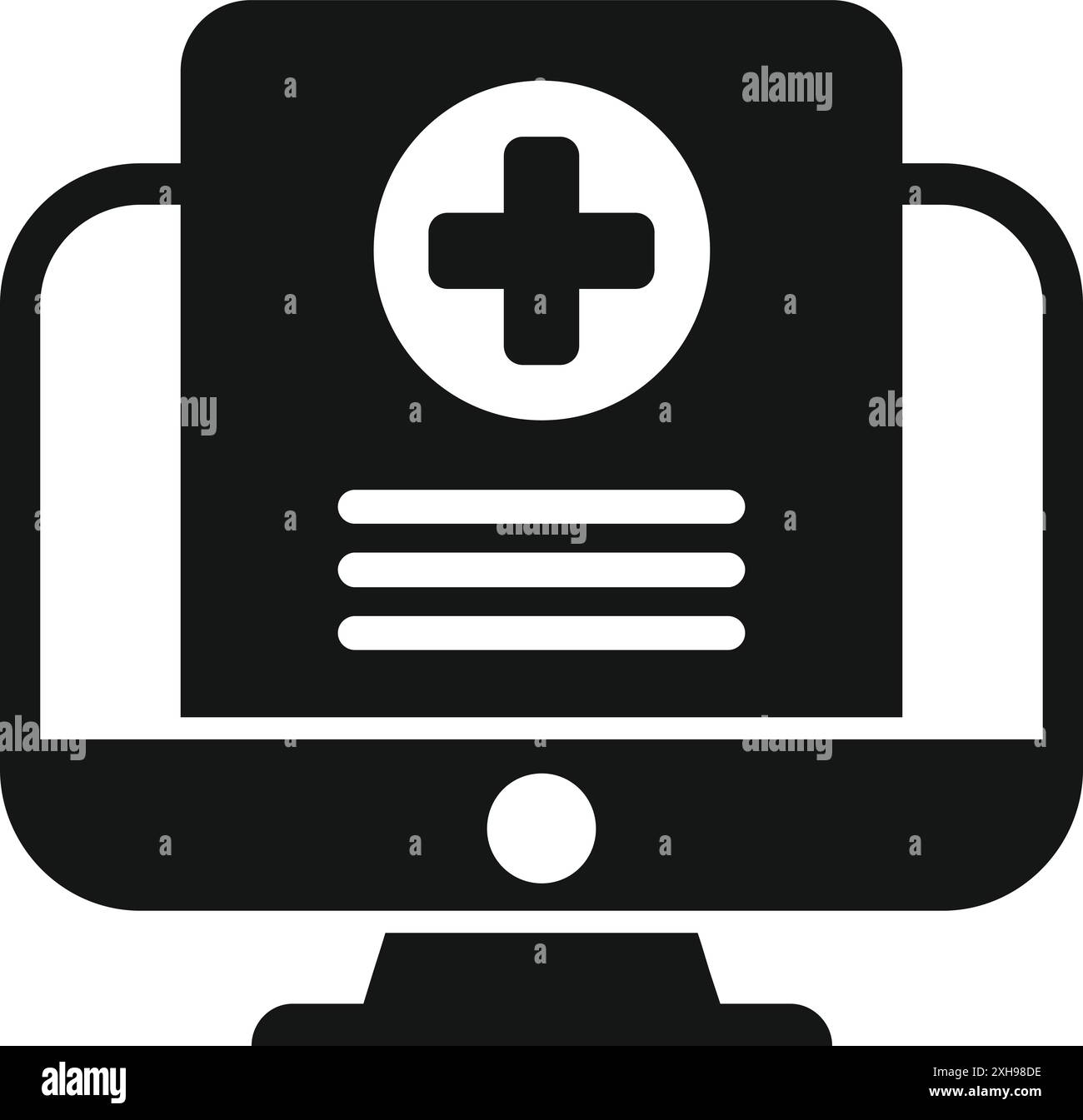 Black and white icon of online medical record with cross symbol ...