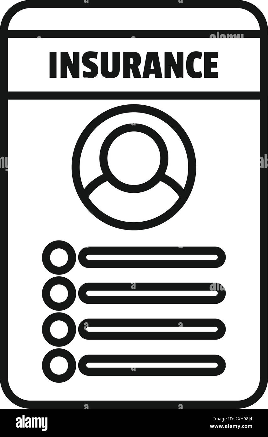 Line art icon of an insurance policy card displaying user profile ...