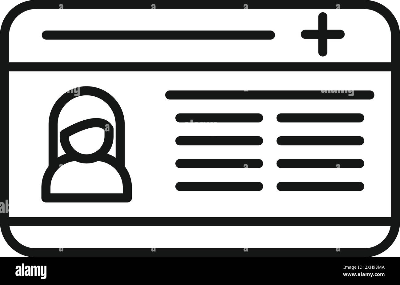 Line icon of an electronic medical record showing a patient's photo and ...