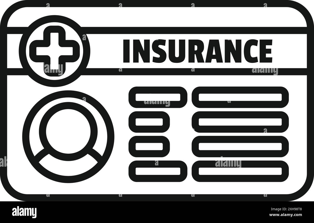 Simple black and white icon of an insurance card, representing health ...