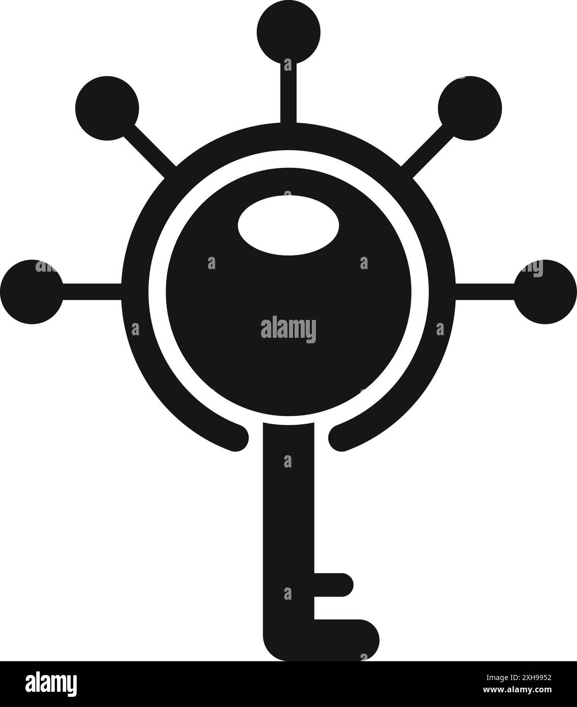 Black and white icon of a key with connections, representing the ...