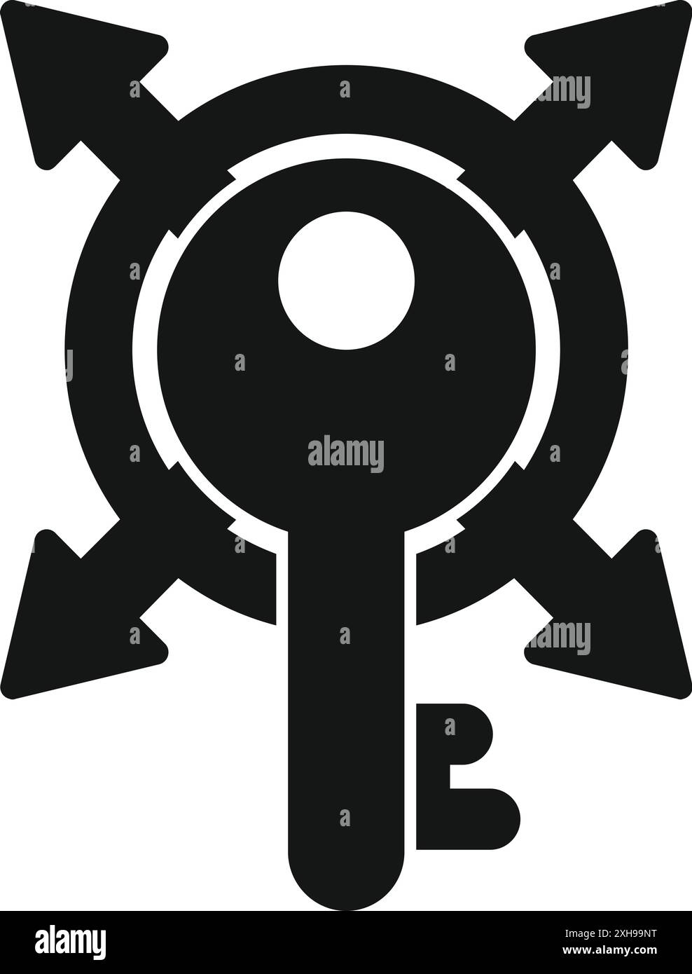 Black icon of a key surrounded by arrows pointing in different ...
