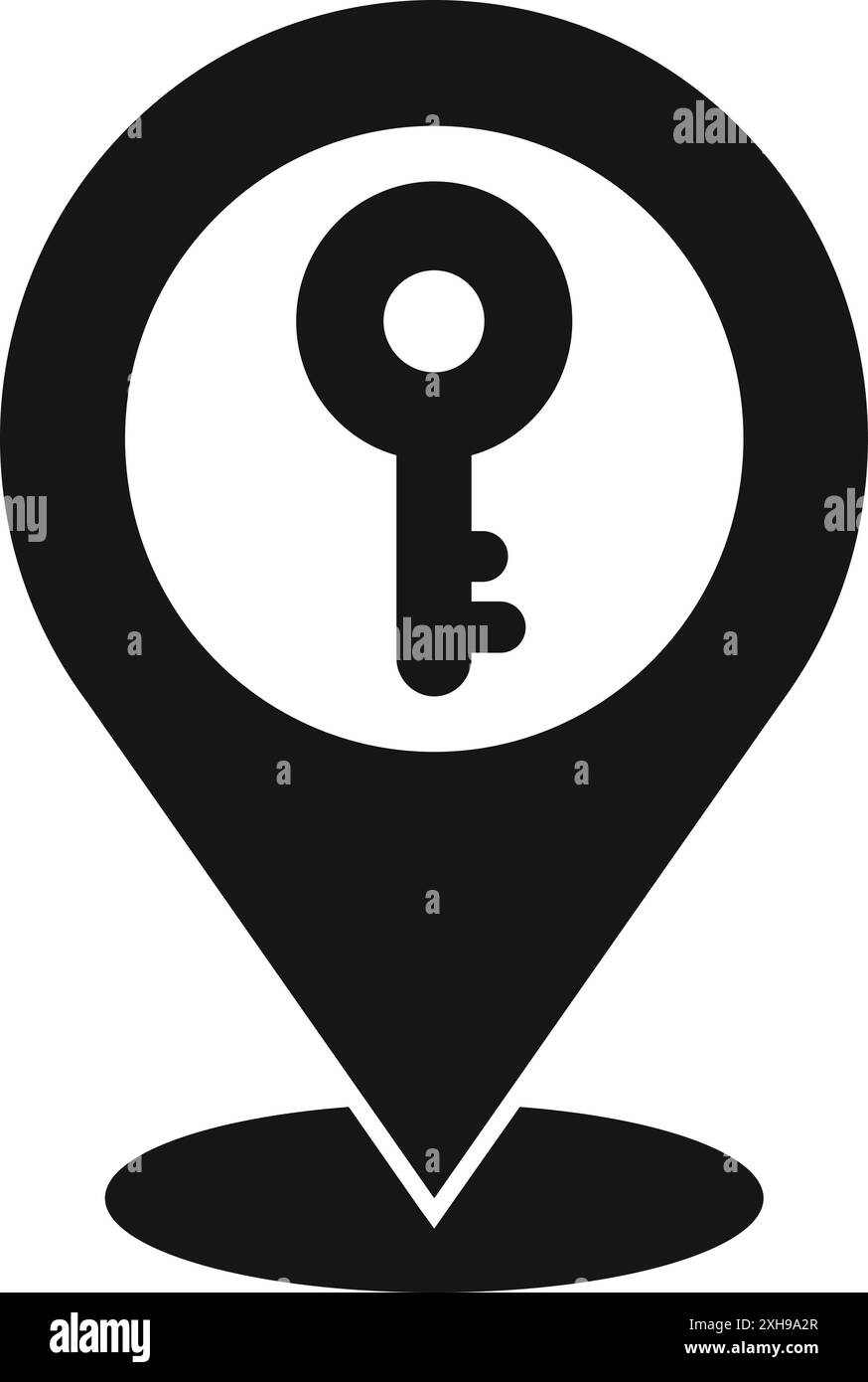 Black location pin icon showing key inside, concept for finding secret ...