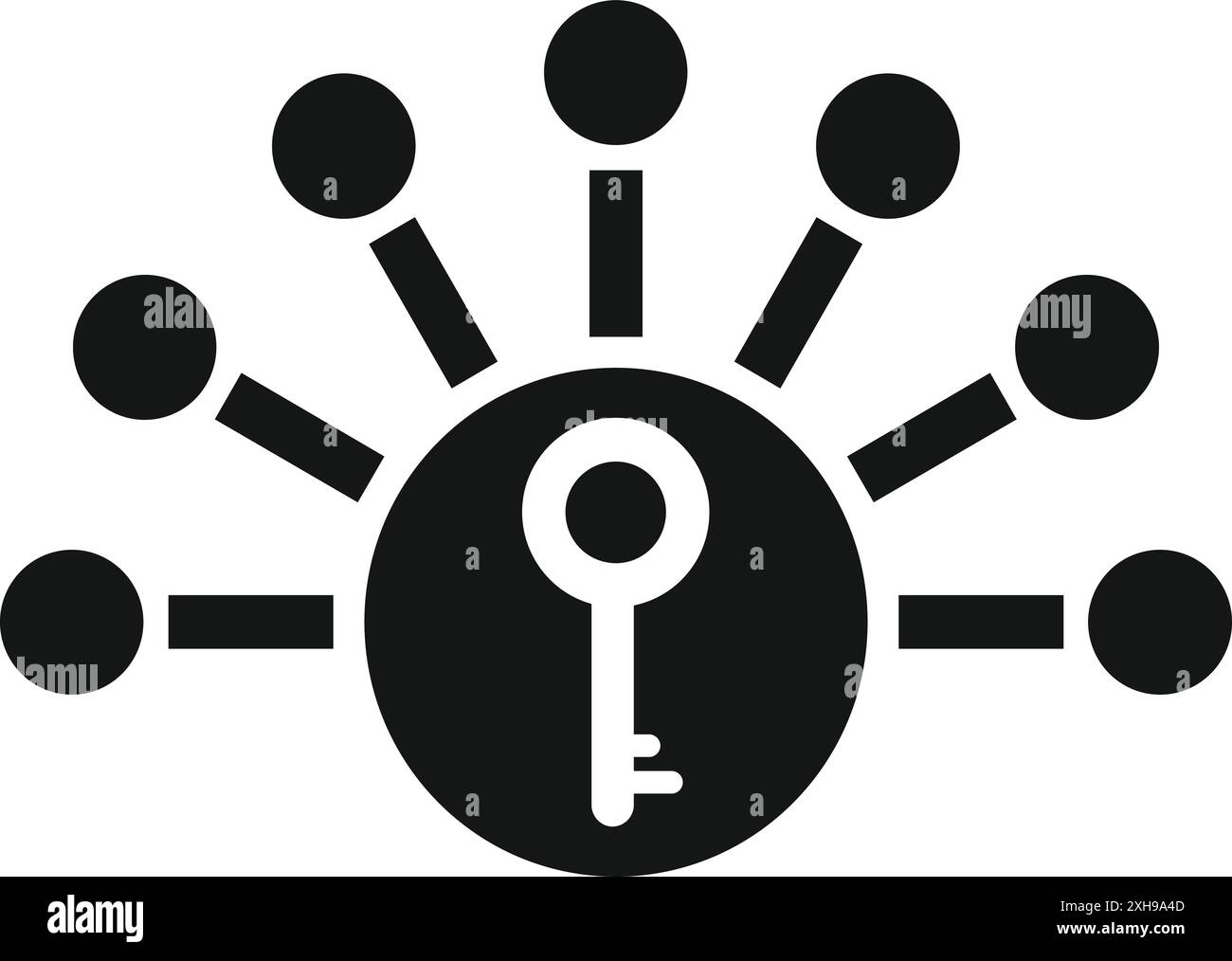 Black icon of a key surrounded by connected circles representing a key ...