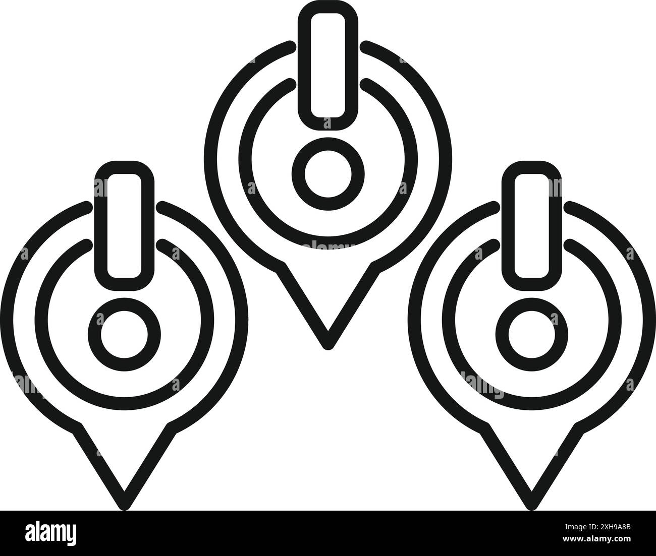 Minimalist icon of three map pins marking important places for a ...