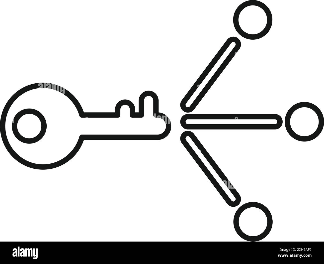 Line art icon of a key unlocking and connecting to three circles ...