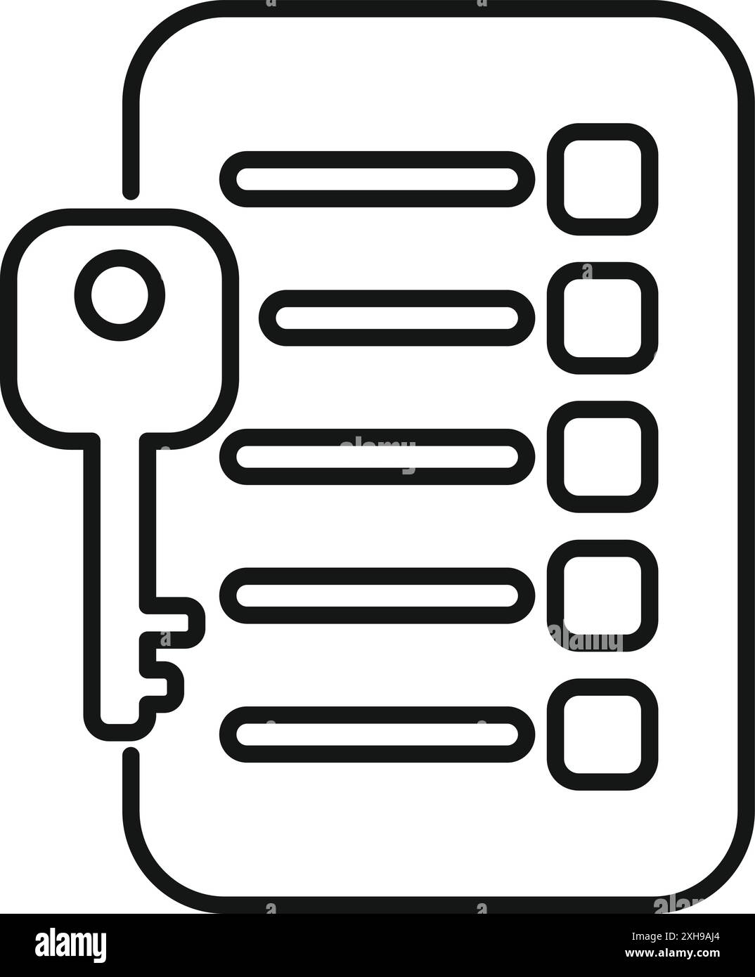 Simple icon of a key unlocking a checklist, symbolizing finding ...
