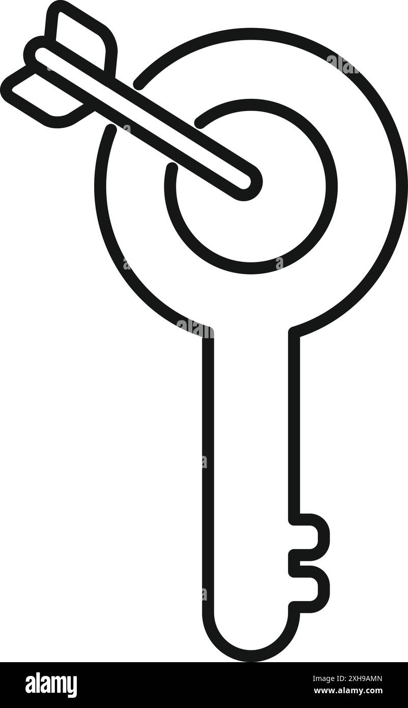 Key with an arrow hitting the center of a target as the key head ...