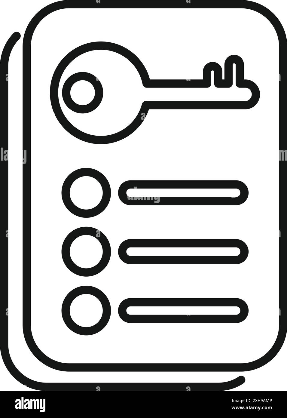 Line art icon of a checklist with a key symbolizing secure access to ...