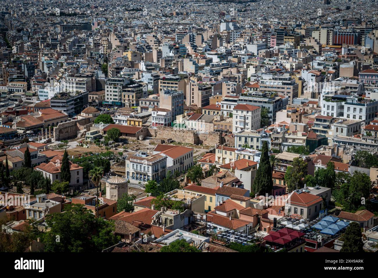 View of modern Athens from the ancient Acropolis, Athens, Greece Stock ...