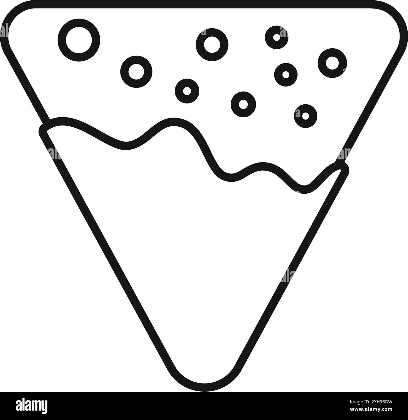 Simple black and white line art icon depicting a nacho chip covered in ...