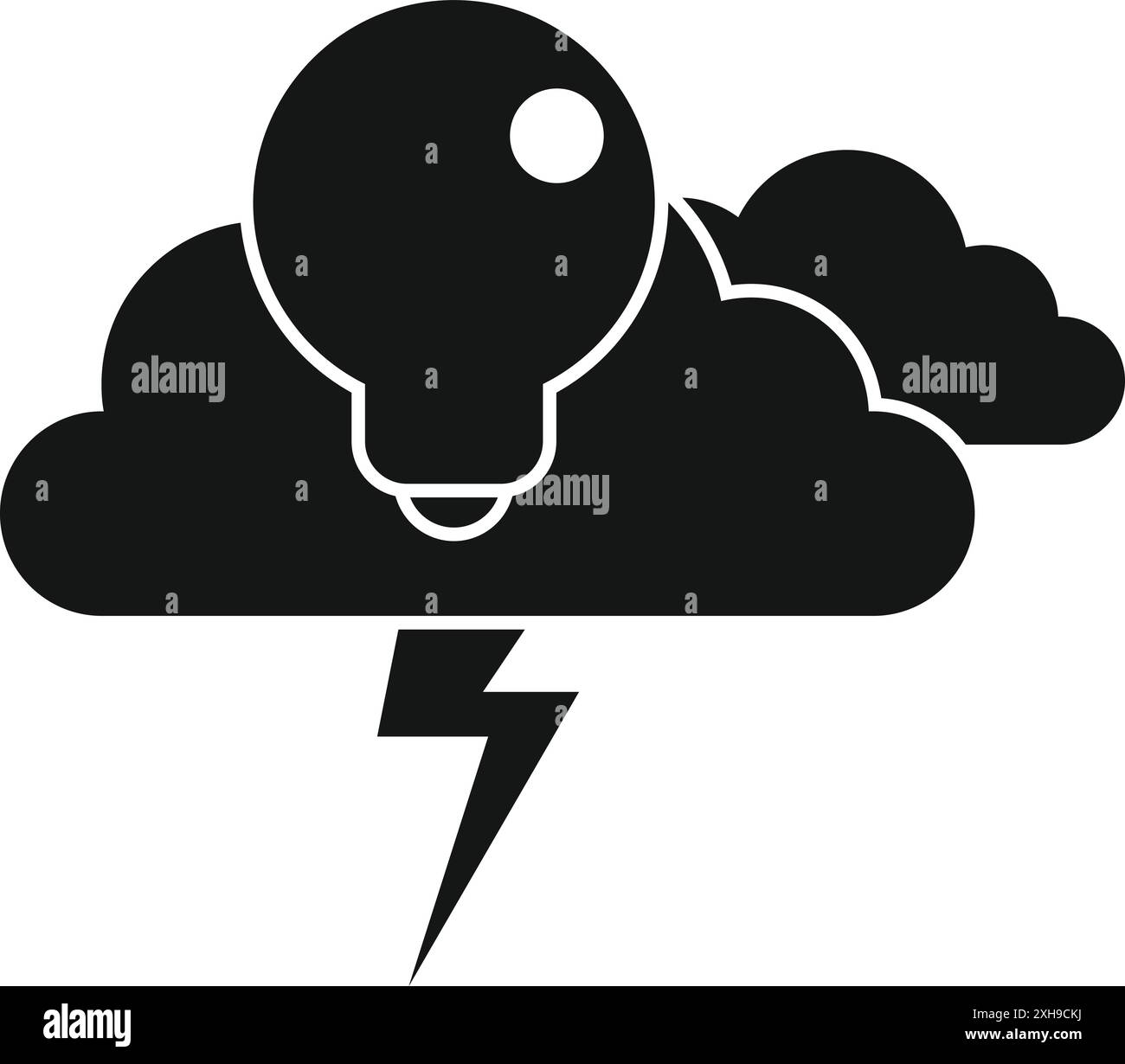 Black and white icon of a light bulb floating on a cloud with a ...