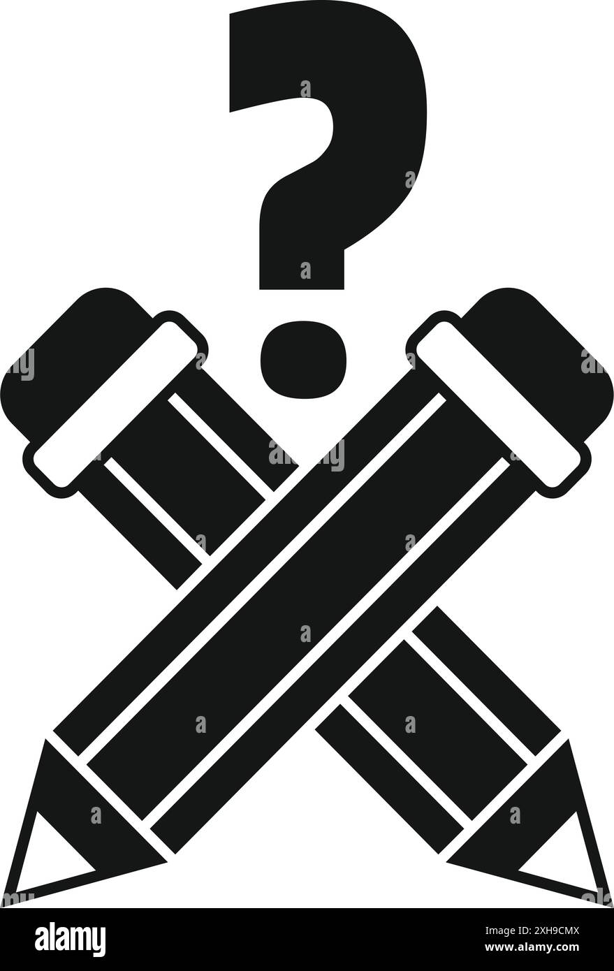 Black and white icon of two pencils forming an x shape with a question ...